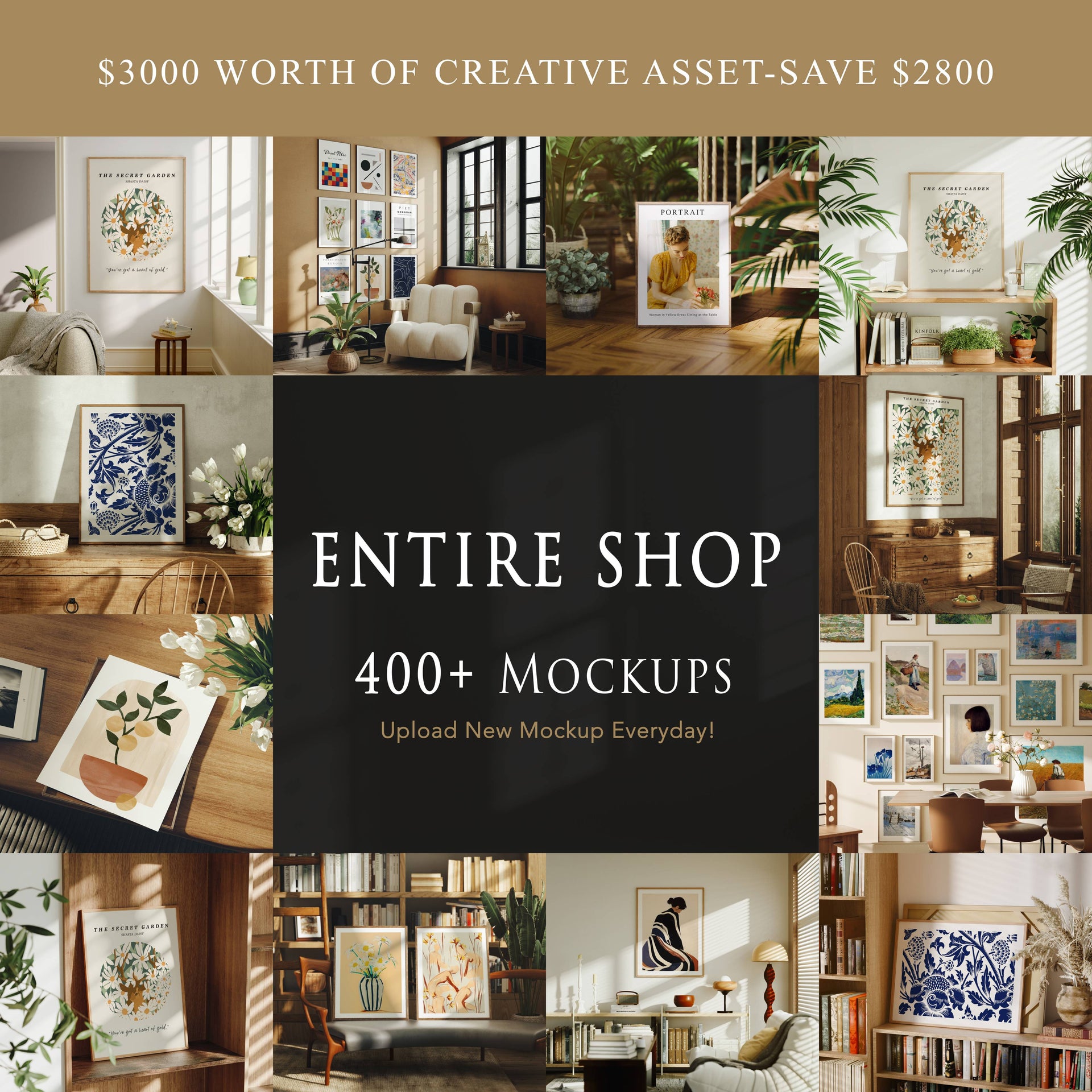 Set of 4 Square Frame Mockup,Minimalist Wall Art Mockup – YimuMockupStore
