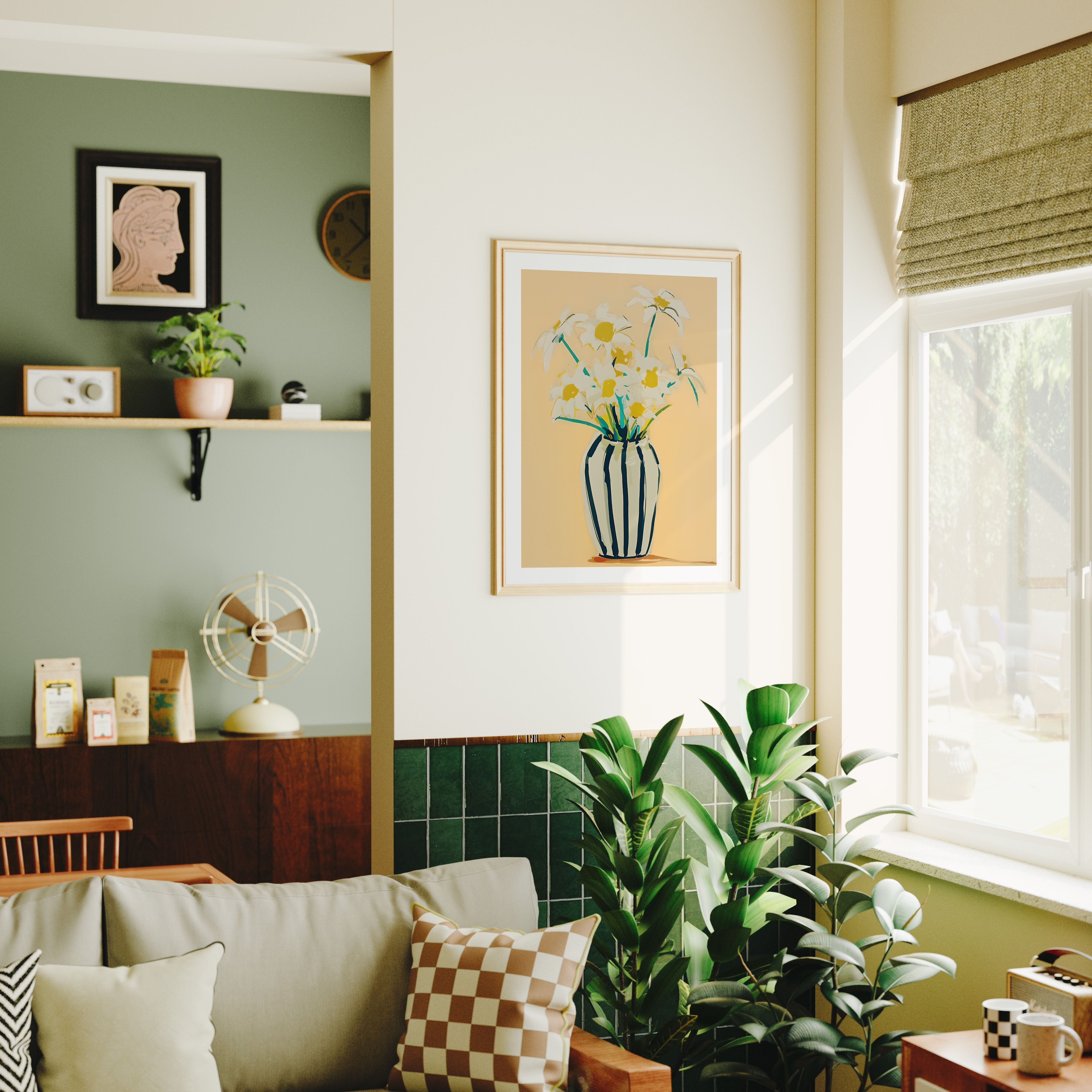 Wood Frame Mockup in Living Room,3x4 Ratio Boho Frame Mock-Up,Art Prin ...
