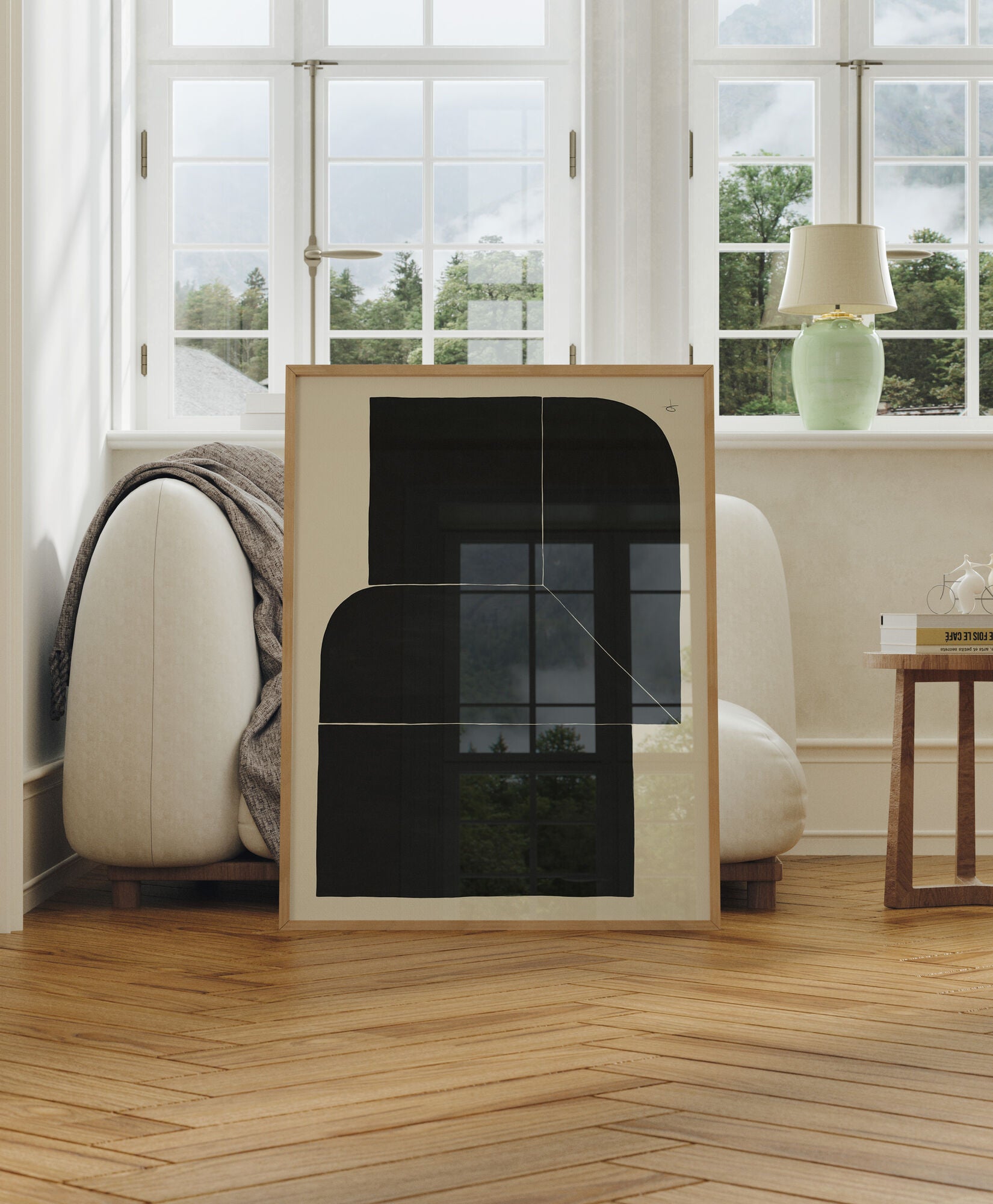 Wood Frame Mockup in Living Room,3x4 Ratio Frame Mock-Up with Reflecti ...